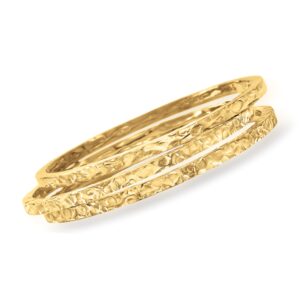 ross-simons italian 18kt gold over sterling jewelry set: 3 hammered bangle bracelets. 7.5 inches