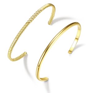 haiaiso 2pcs gold bracelets 18k gold plated twisted chunky bangle bracelet plain polished adjustable cuff bangle bracelet for women