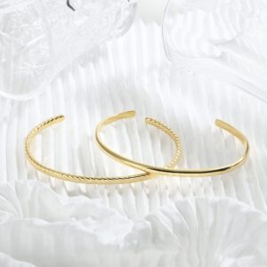 HAIAISO 2PCS Gold Bracelets 18K Gold Plated Twisted Chunky Bangle Bracelet Plain Polished Adjustable Cuff Bangle Bracelet for Women