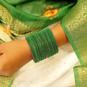 Efulgenz Indian Oxidized Bangles for Women Green Indian Oxidized Jewelry for Navratri Boho Oxidized Indian Jewelry Velvet Bangles Set Bracelets Jewelry for Women