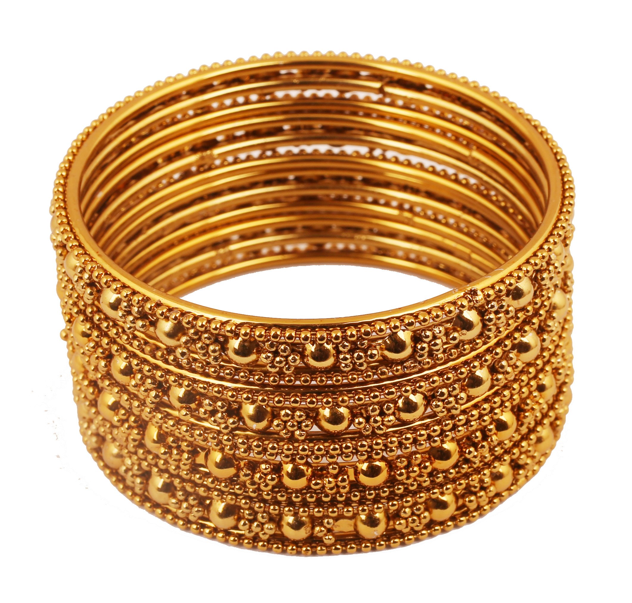 Touchstone "Golden Bangle Collection Indian Bollywood Ethnic Filigree with Modern Twist Charming Look Thick Designer Jewelry Bangle Bracelets Set of 4 for Women in Antique Gold tone.