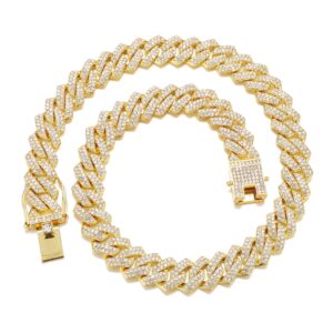 mens cuban link chain iced out gold miami cuban necklace bling diamond chain hip hop jewelry with gift box for women (gold-13.5mm,22inch)