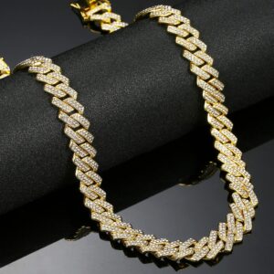 Mens Cuban Link Chain Iced Out Gold Miami Cuban Necklace Bling Diamond Chain Hip Hop Jewelry with Gift Box for Women (Gold-13.5mm,22inch)