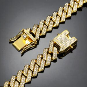 Mens Cuban Link Chain Iced Out Gold Miami Cuban Necklace Bling Diamond Chain Hip Hop Jewelry with Gift Box for Women (Gold-13.5mm,22inch)