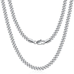 fiusem silver tone cuban link chain for men, 4mm mens chain necklaces, miami cuban chain necklace for men women 20 inch