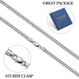 Fiusem Silver Tone Cuban Link Chain for Men, 4mm Mens Chain Necklaces, Miami Cuban Chain Necklace for Men Women 20 Inch