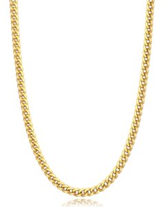 jewlpire gold chain for men, 4mm mens necklace cuban link chain necklace for men, 18k gold plated chain necklace sturdy & durable men's necklaces 18 inch