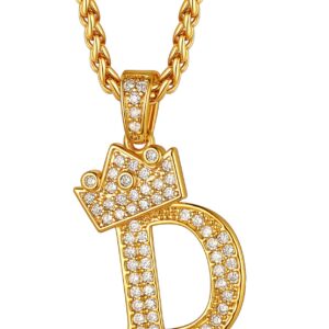 Richsteel Initial D Necklace For Men Women 18K Gold Plated Pendant with 22 Inch Chain Fashion Letter Name Jewelry