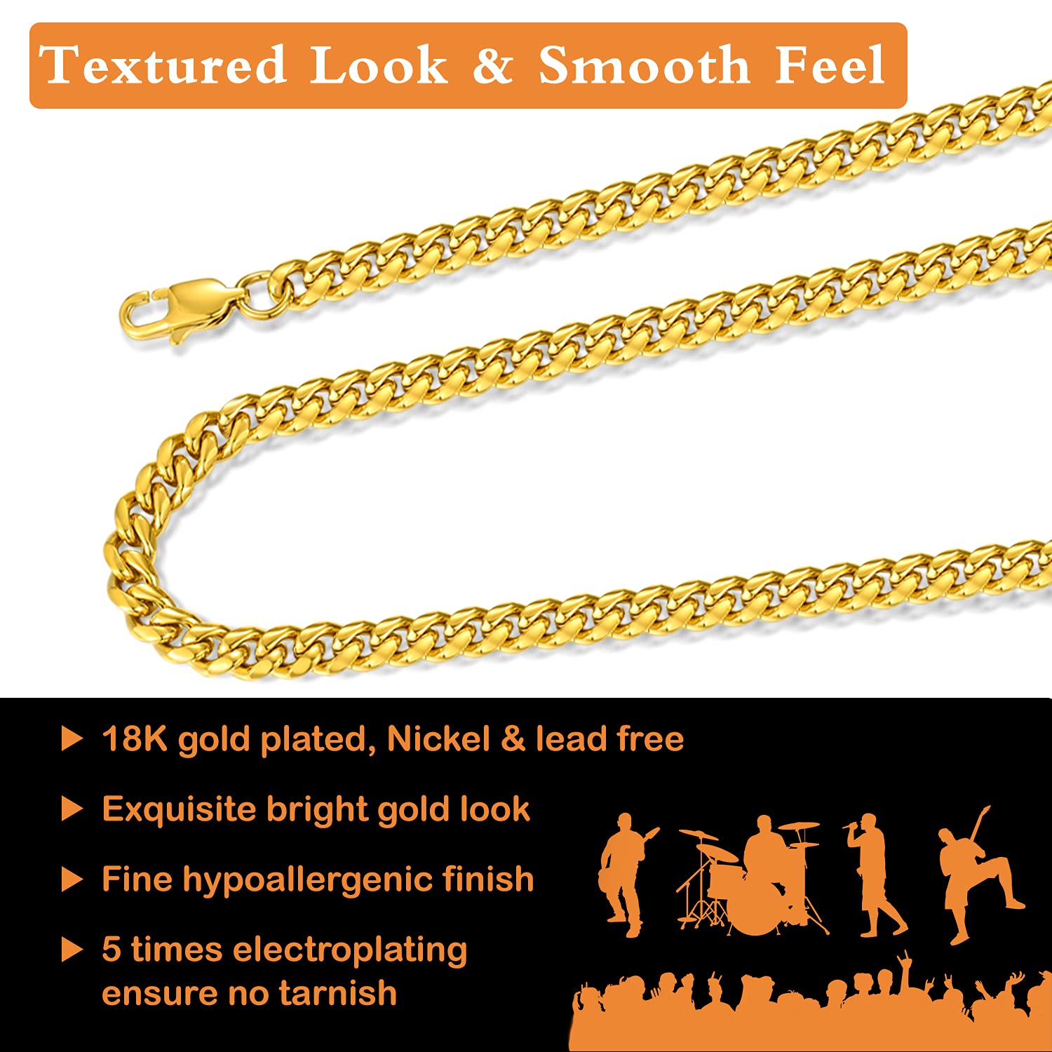 Jewlpire Gold Chain for Men, 6mm Men's Necklaces Cuban Link Chain for Men 18K Gold Plated Mens Gold Chain 20 Inch