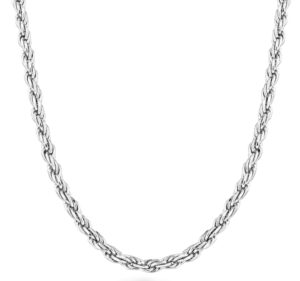 miabella solid 925 sterling silver italian 2mm, 3mm diamond-cut braided rope chain necklace for men women, 925 sterling silver made in italy (3mm, length 22 inches (men's average length))