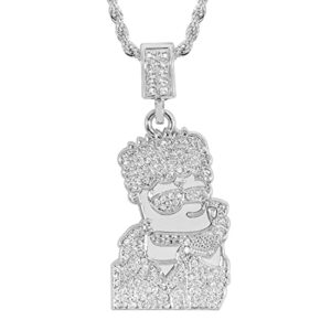 putouzip bart chain necklace 18k gold plated fully iced out zircon stainless steel pendant for men gift(silver)