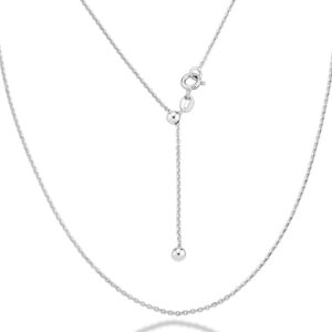 Miabella 925 Sterling Silver Italian 1.3mm Adjustable Solid Diamond Cut Thin Bolo Cable Chain Necklace for Women, Slider Chain 14-24 Inch Made in Italy (Sterling-Silver)