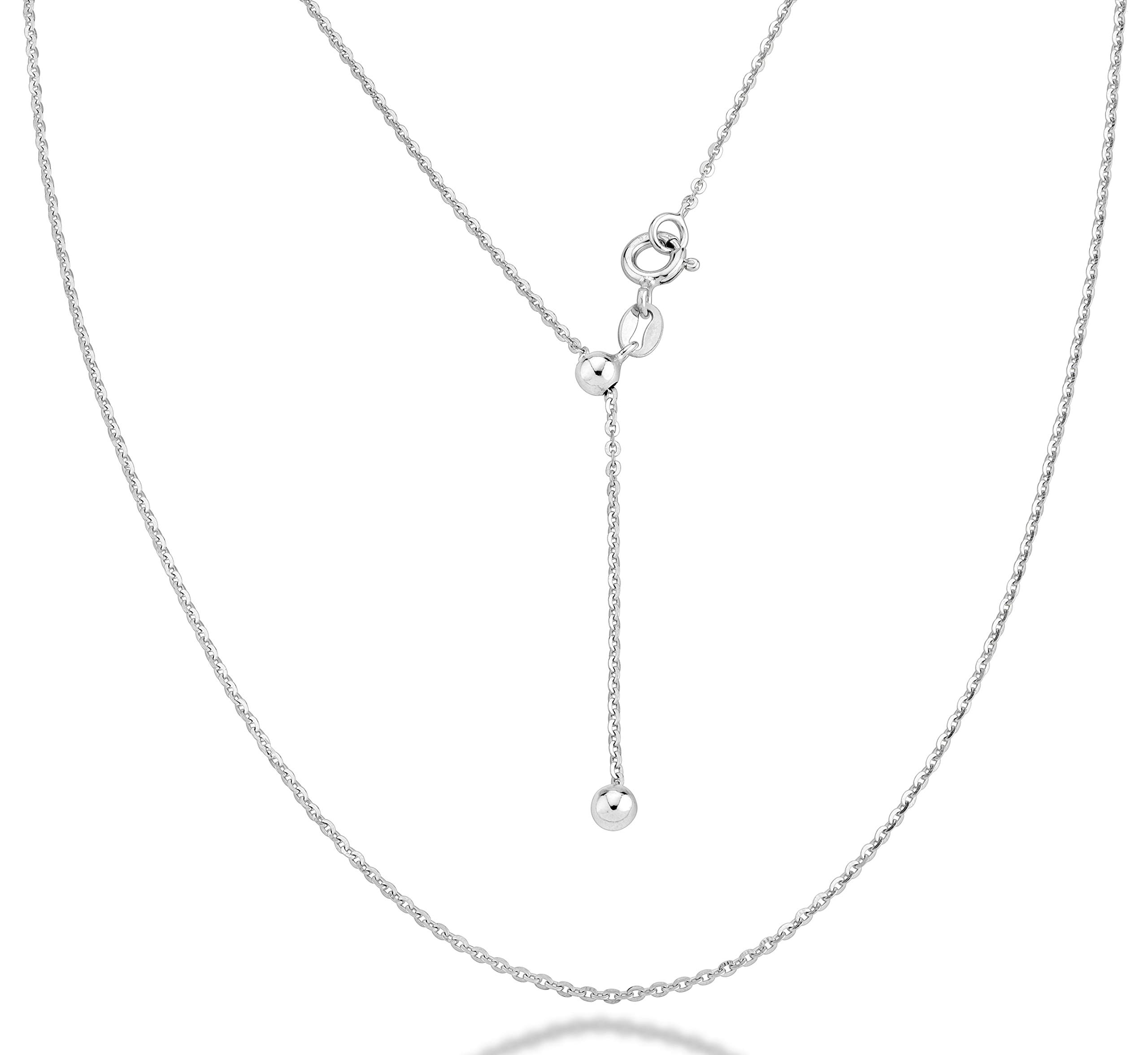 Miabella 925 Sterling Silver Italian 1.3mm Adjustable Solid Diamond Cut Thin Bolo Cable Chain Necklace for Women, Slider Chain 14-24 Inch Made in Italy (Sterling-Silver)