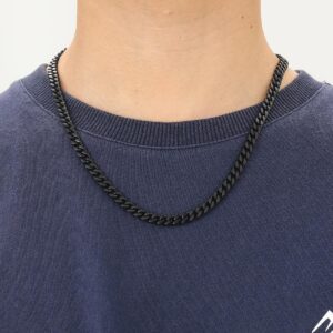 FindChic 7mm 18'' Men Black Curb Chain Necklace Thick Link Chains for Men