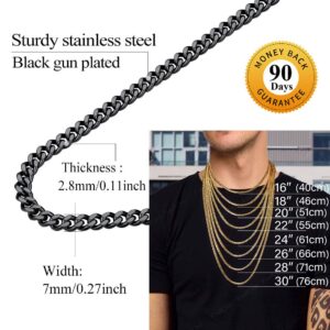 FindChic 7mm 18'' Men Black Curb Chain Necklace Thick Link Chains for Men