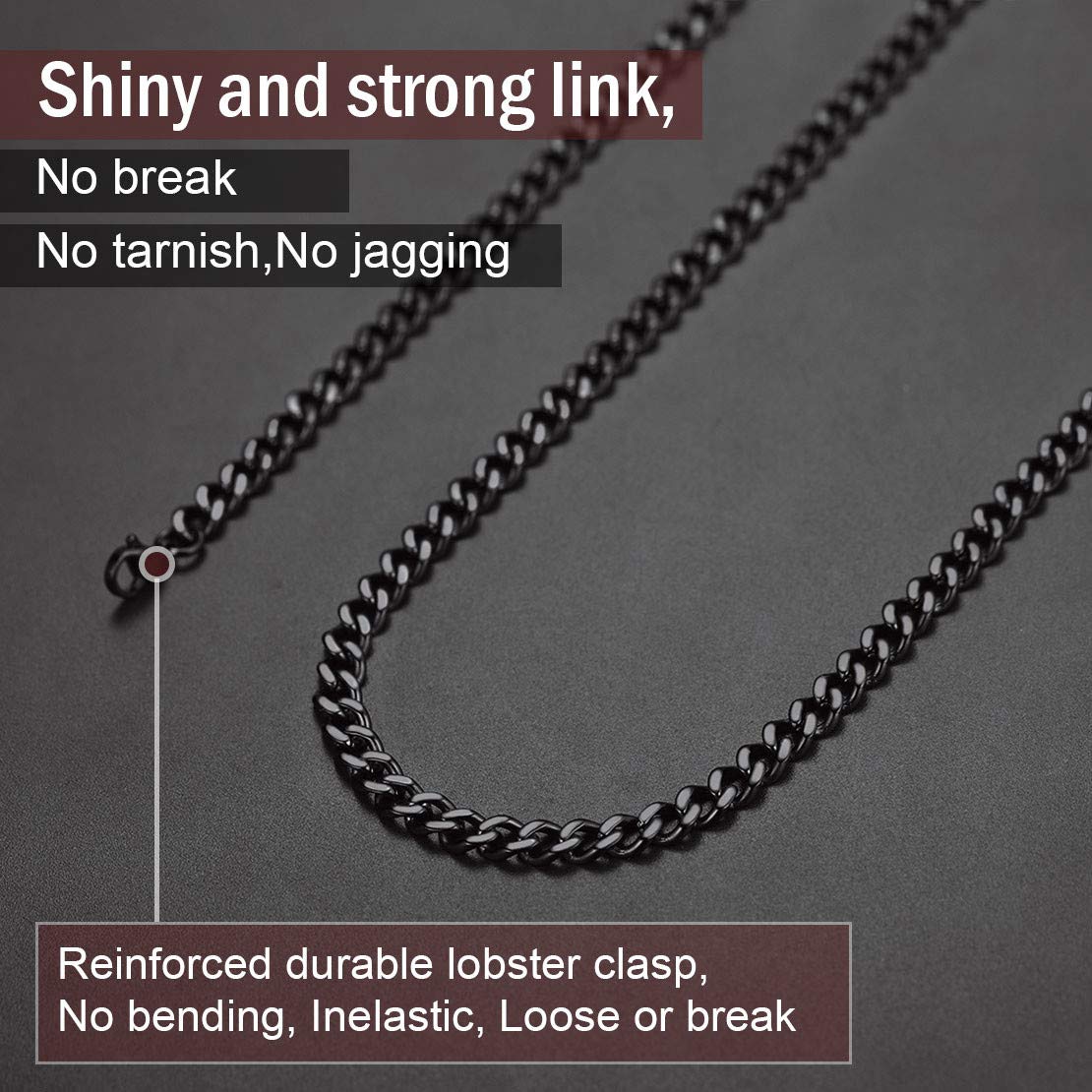 FindChic 7mm 18'' Men Black Curb Chain Necklace Thick Link Chains for Men