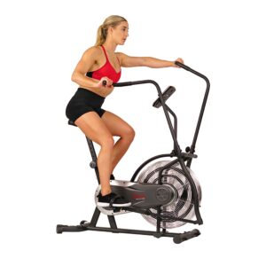 sunny health & fitness zephyr air bike, fan exercise bike with unlimited resistance and device mount - sf-b2715, black