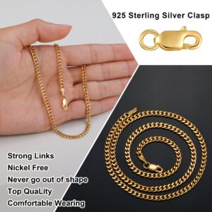 GLIVEOR Gold Chain for Men Women, 18K Gold Over Cuban Link Chain for Men 22 Inch Gold Chain for Men 3.5mm Diamond Cut Gold Chain Necklace for Men Gold Chains