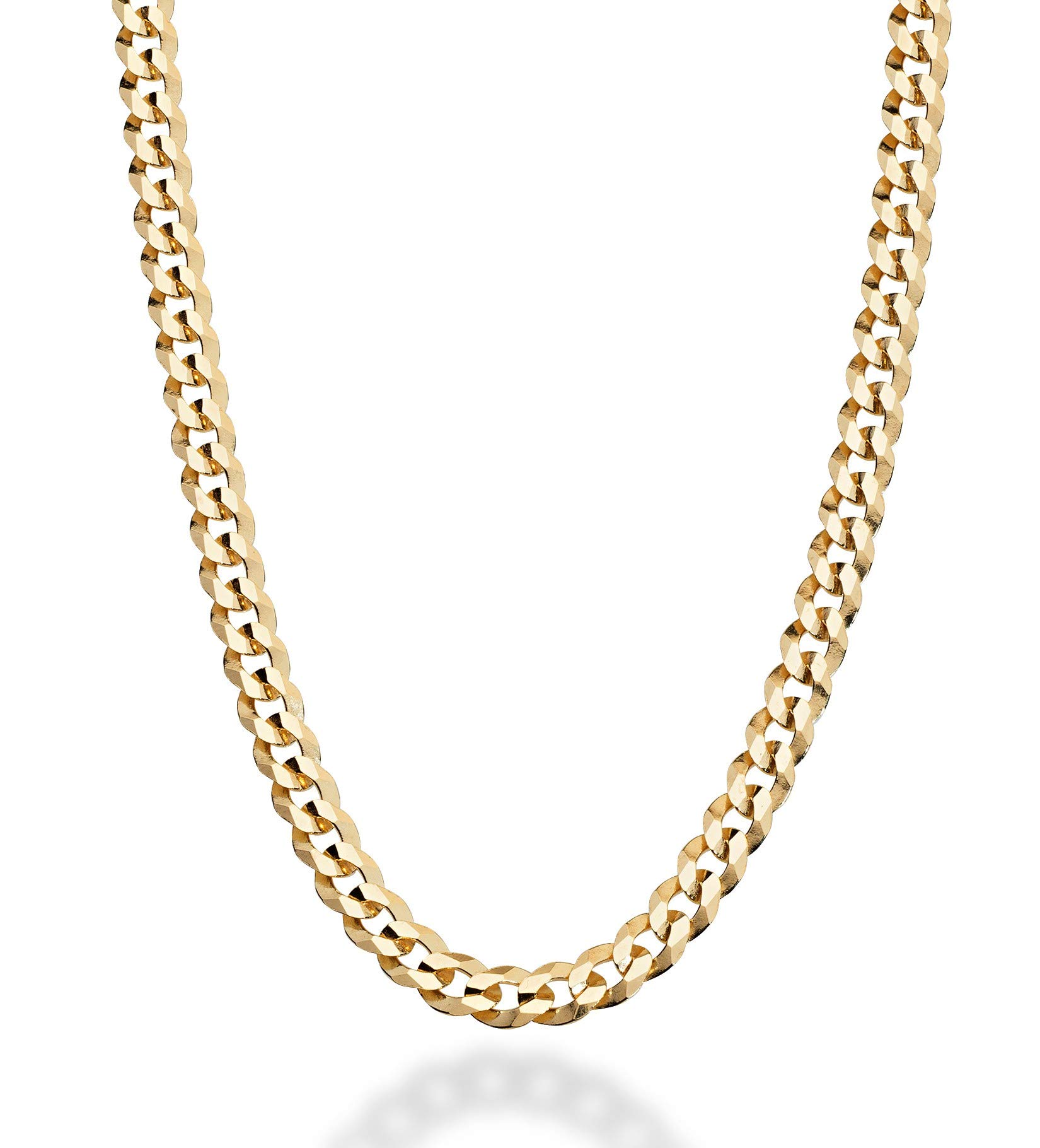 Miabella Solid 18K Gold Over 925 Sterling Silver Italian 5mm Diamond-Cut Cuban Link Curb Chain Necklace for Women Men, Made in Italy (22 Inches (men's average length))