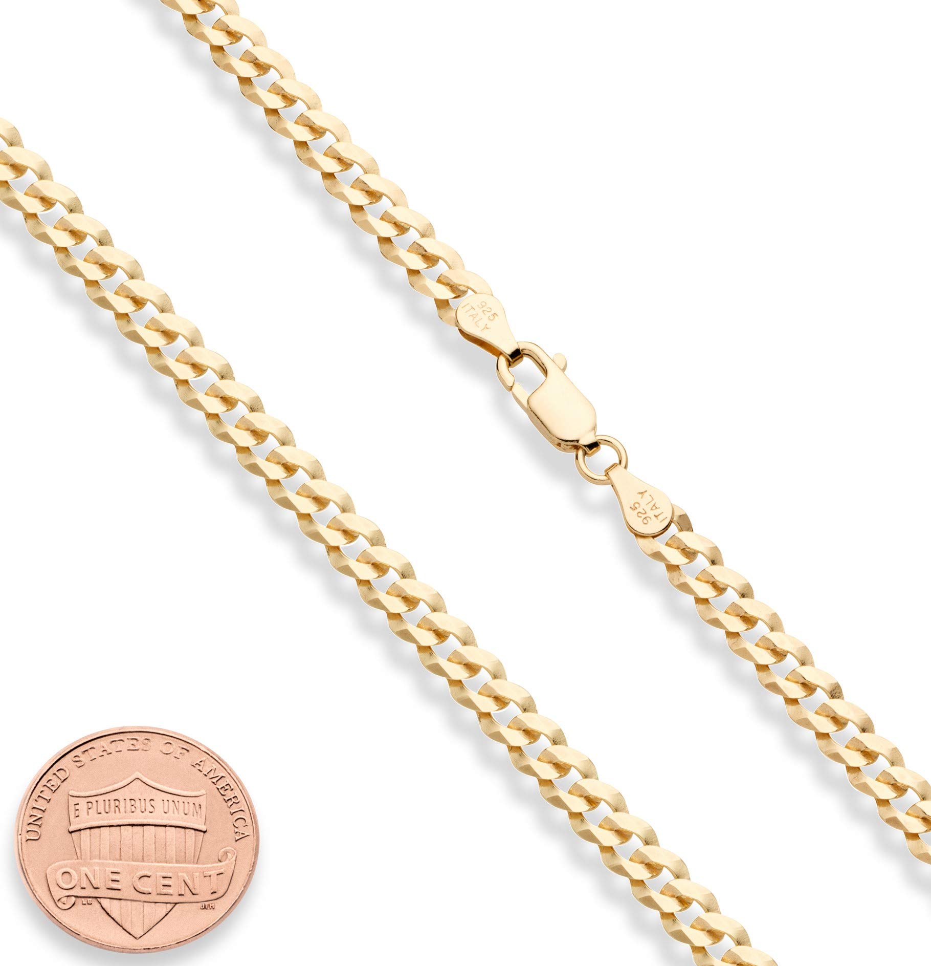 Miabella Solid 18K Gold Over 925 Sterling Silver Italian 5mm Diamond-Cut Cuban Link Curb Chain Necklace for Women Men, Made in Italy (22 Inches (men's average length))