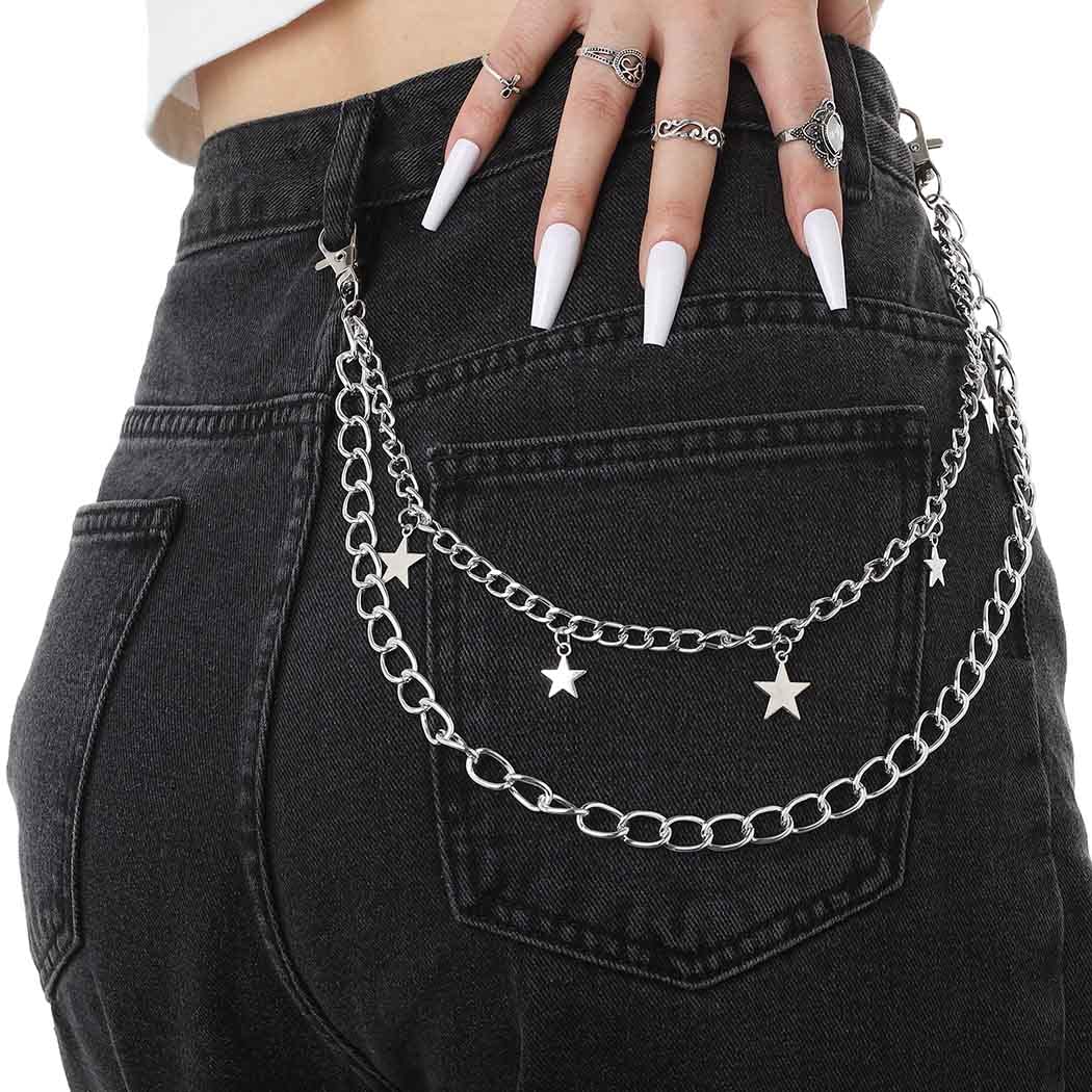 Tgirls Hip Hop Pants Chain Goth Jean Chains Star Punk Pocket Chain for Women Layered Acrylic Keychains Cute Trouser Chain Rock Wallet Chain for Men Waist Body Accessories for Girls (2 Star-2)