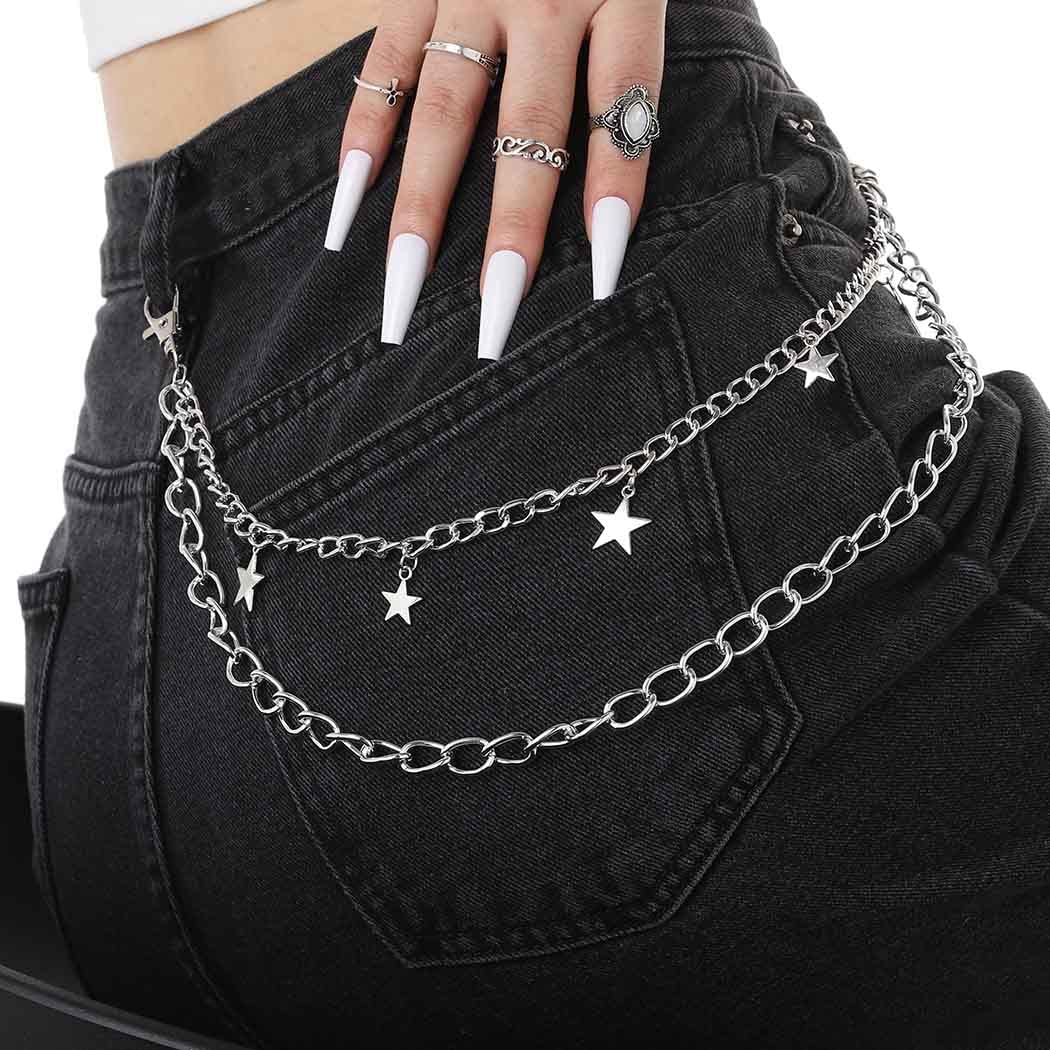 Tgirls Hip Hop Pants Chain Goth Jean Chains Star Punk Pocket Chain for Women Layered Acrylic Keychains Cute Trouser Chain Rock Wallet Chain for Men Waist Body Accessories for Girls (2 Star-2)