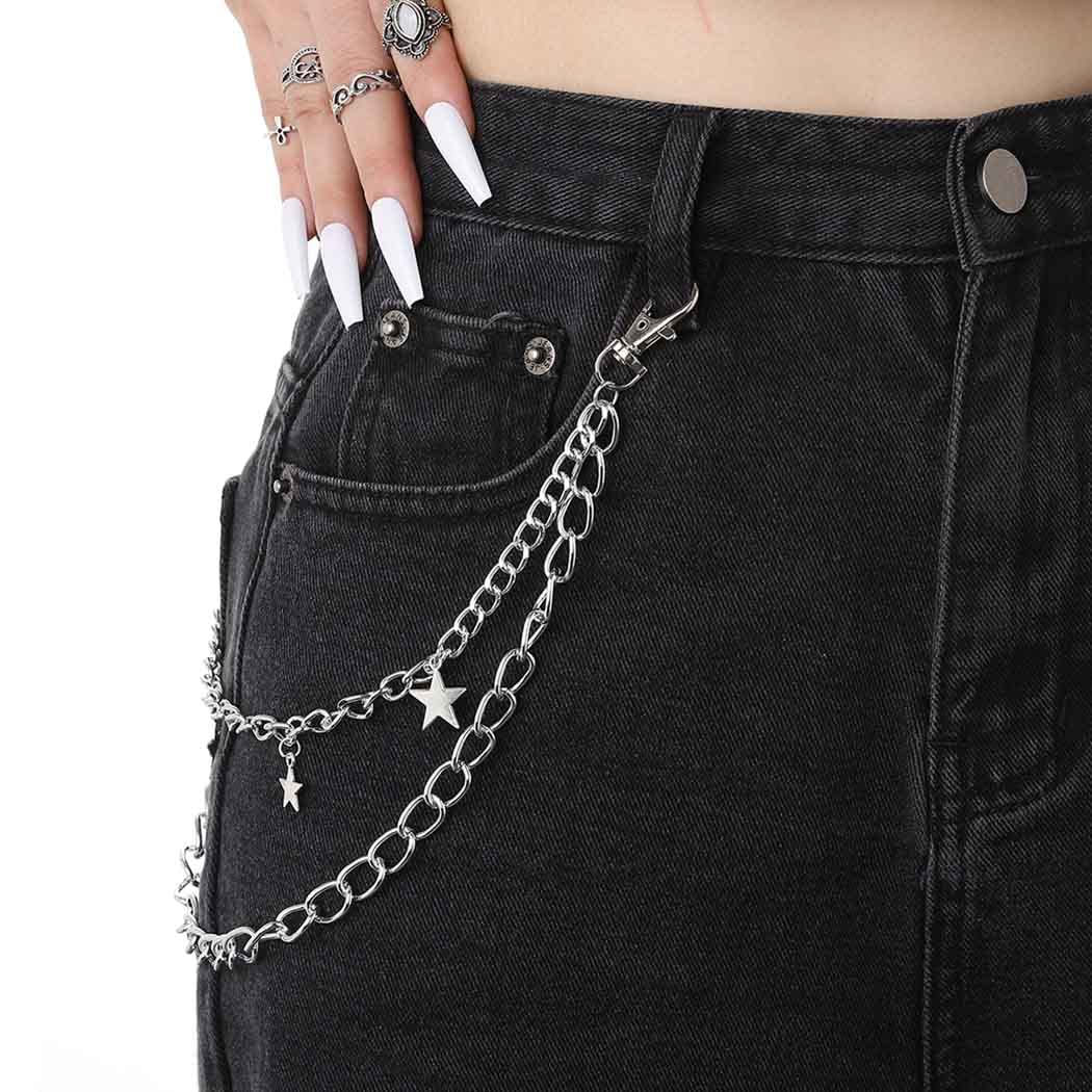 Tgirls Hip Hop Pants Chain Goth Jean Chains Star Punk Pocket Chain for Women Layered Acrylic Keychains Cute Trouser Chain Rock Wallet Chain for Men Waist Body Accessories for Girls (2 Star-2)