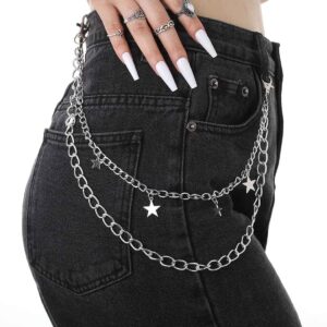 Tgirls Hip Hop Pants Chain Goth Jean Chains Star Punk Pocket Chain for Women Layered Acrylic Keychains Cute Trouser Chain Rock Wallet Chain for Men Waist Body Accessories for Girls (2 Star-2)