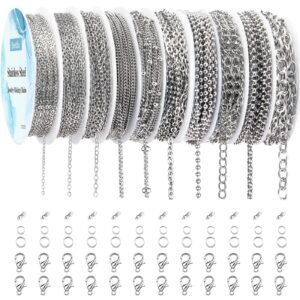 ecoofor necklace chains for jewelry making, 78.7 feet 10 rolls 304 stainless steel jewelry chains for diy necklace bracelet jewelry making with stainless steel jump rings/lobster clasps/connectors