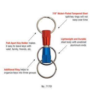 Lucky Line 3-Way Pull Apart Keychain,1 Pack, Red, Blue and Silver (71701)