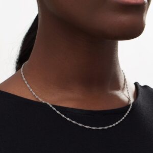 Waitsoul 925 Sterling Silver Singapore Chain Lobster Clasp 2mm Necklace for Women Silver Chain for Women Silver Necklace Chain 16 Inches Gifts for Her