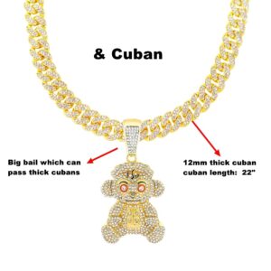 FW Jewelry Mens Hip Hop Iced Out Chain Necklaces Silver Gold Pendant Chains for Boys 22 Inch (Gold Monkey, Rope Chain)