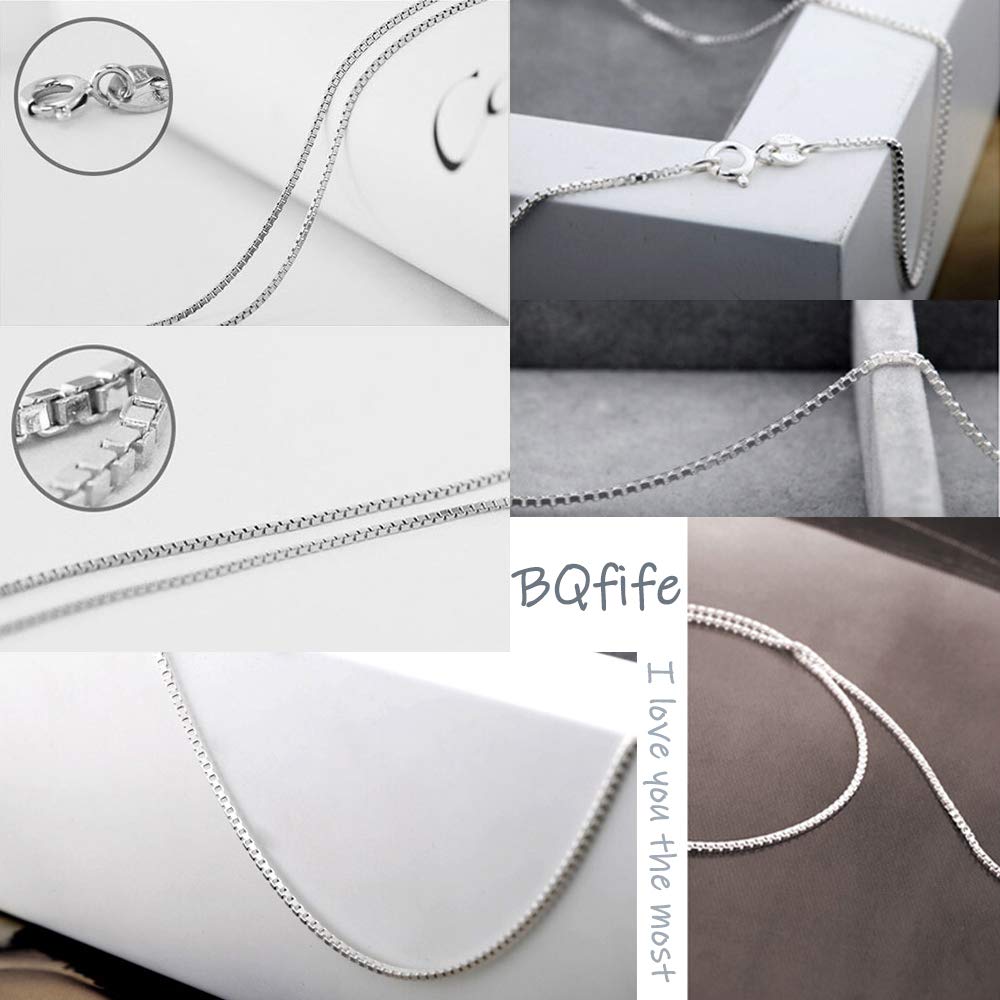 BQfife 925 Sterling Silver Designer Chain 0.8MM Delicate Italian Box Chain - Super Thin & Strong Lovely Necklaces (22)