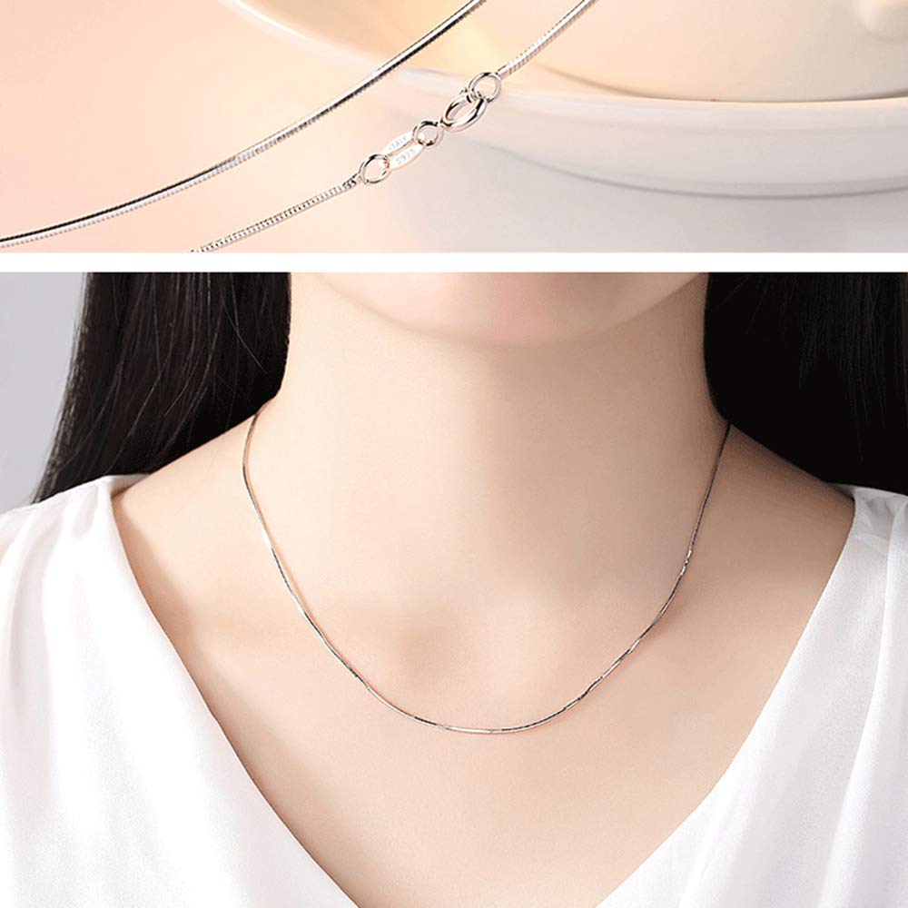 BQfife 925 Sterling Silver Designer Chain 0.8MM Delicate Italian Box Chain - Super Thin & Strong Lovely Necklaces (22)