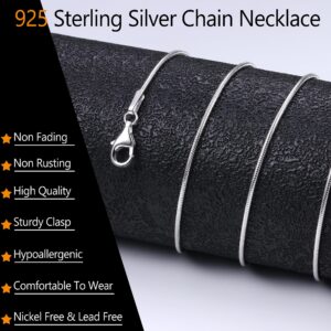 MILACOLATO 925 Sterling Silver Chain Necklace for Women Men 1MM Solid Round Snake Chain Necklace Rhodium Plated Durable Italian Silver Necklace Chain Jewelry - Lobster Clasp - 18"