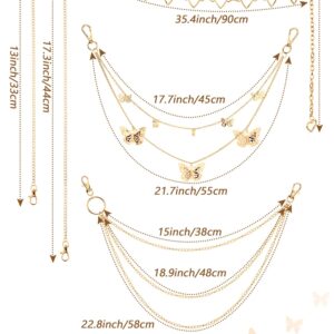 5 Pieces Chain Belt Jeans Pants Chain Pocket Waist Chain Multi-Layer Hip Hop Metal Wallet Chain for Men Women (Butterfly, Heart,Gold)