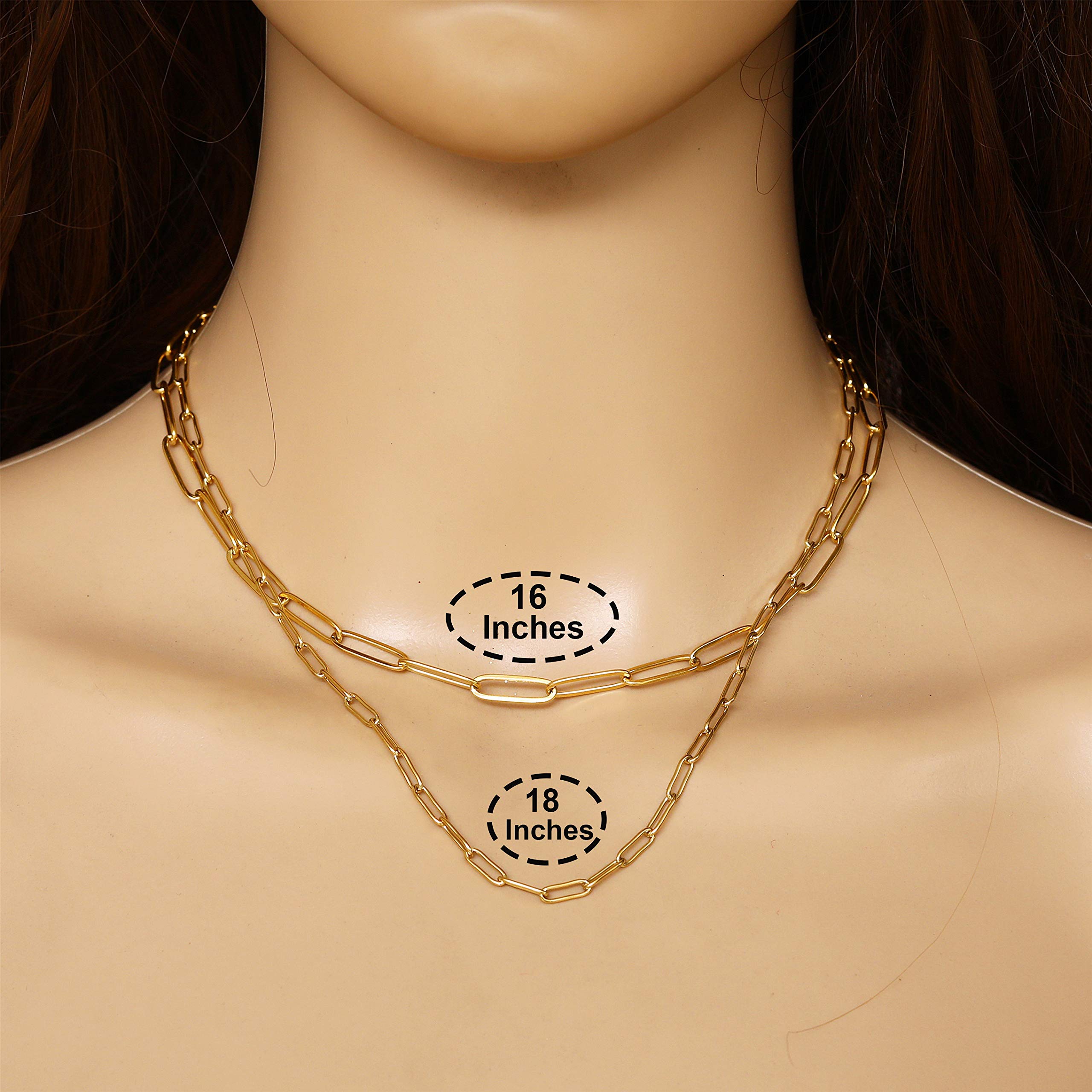 RWQIAN 18k Gold Dainty Oval Link Paperclip Chain Necklace Set for Women and Girls (18K Gold)