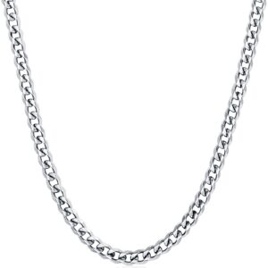 fiusem silver tone cuban link chain for men, 6mm mens chain necklaces, stainless steel chain necklaces for men women, 20 inch