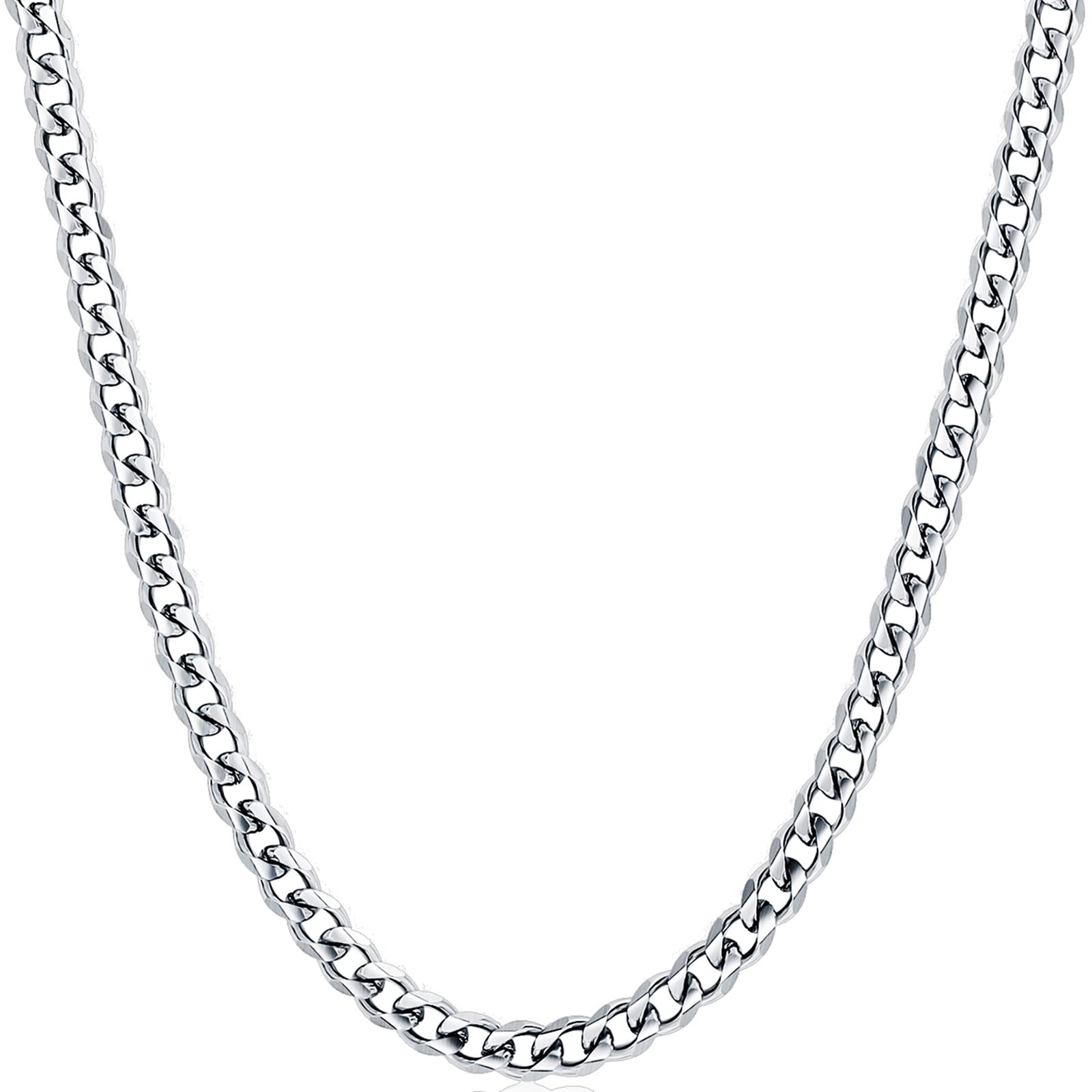 Fiusem Silver Tone Cuban Link Chain for Men, 6mm Mens Chain Necklaces, Stainless Steel Chain Necklaces for Men Women, 20 inch