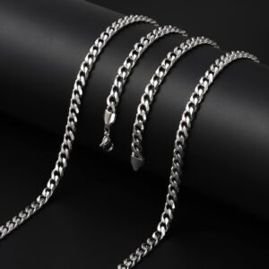 Fiusem Silver Tone Cuban Link Chain for Men, 6mm Mens Chain Necklaces, Stainless Steel Chain Necklaces for Men Women, 20 inch