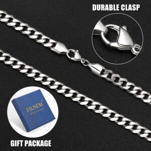 Fiusem Silver Tone Cuban Link Chain for Men, 6mm Mens Chain Necklaces, Stainless Steel Chain Necklaces for Men Women, 20 inch