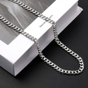 Fiusem Silver Tone Cuban Link Chain for Men, 6mm Mens Chain Necklaces, Stainless Steel Chain Necklaces for Men Women, 20 inch