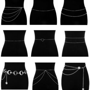 Vegolita 9Pcs Waist Belly Chain for Women Boho Multilayer Beach Bikini Body Chain Summer Adjustable Body Jewelry S