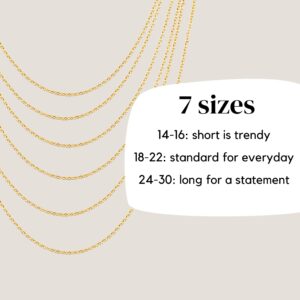 KISPER 24k Gold Cable Link Chain Necklace – Thin, Dainty, Gold Plated Stainless Steel Jewelry for Women & Men with Spring Ring Clasp, 18”