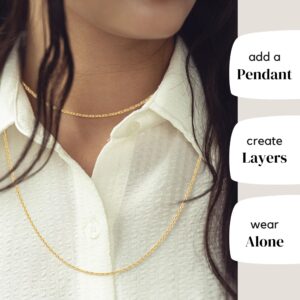 KISPER 24k Gold Cable Link Chain Necklace – Thin, Dainty, Gold Plated Stainless Steel Jewelry for Women & Men with Spring Ring Clasp, 18”