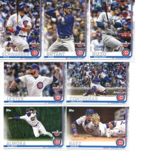 2019 topps opening day baseball chicago cubs team set of 7 cards: kyle schwarber(#13), jon lester(#20), kris bryant(#45), willson contreras(#49), albert almora(#61), anthony rizzo(#86), javier baez(#95)