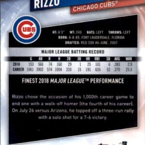 Baseball MLB 2019 Finest #65 Anthony Rizzo #65 NM Near Mint Cubs