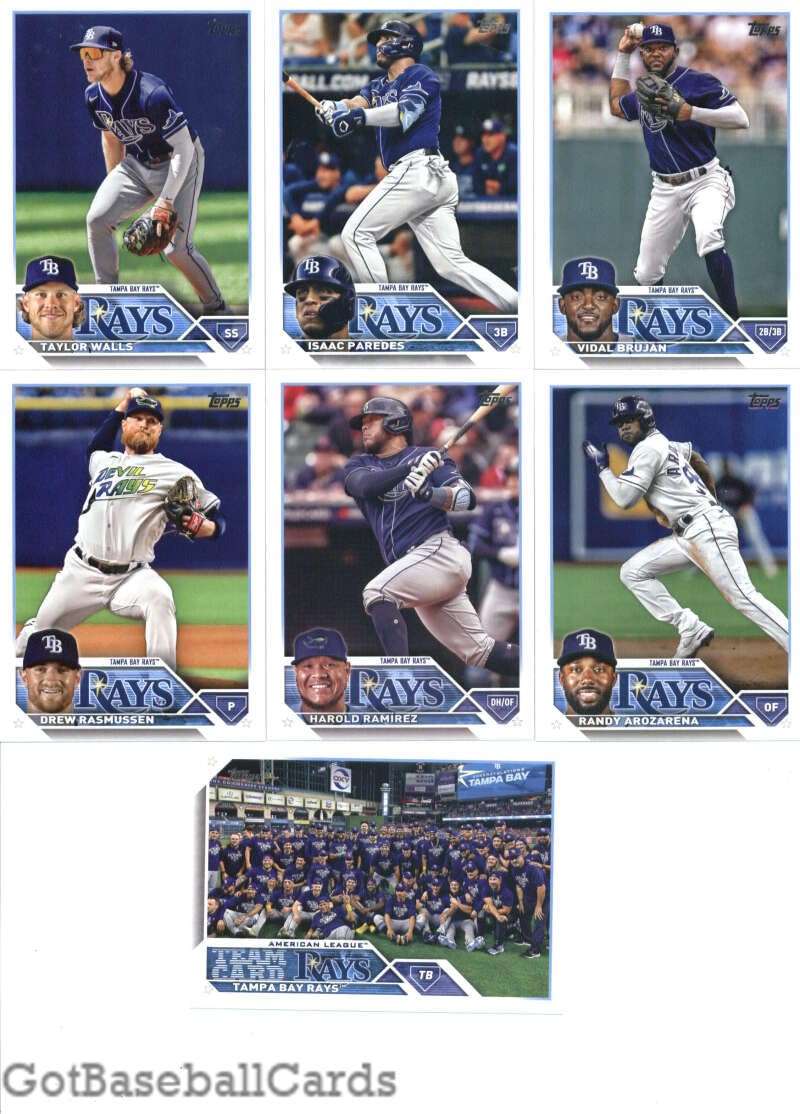 2023 Topps Complete Set (Series 1 & 2) Tampa Bay Rays Team Set of 16 Cards: Jeffrey Springs(#12), Brandon Lowe(#36), Jonathan Aranda(#154), Manuel Margot(#204), Wander Franco(#215), Yandy Díaz(#227), Shane McClanahan(#236), Kevin Kiermaier(#272), Ji-Man C