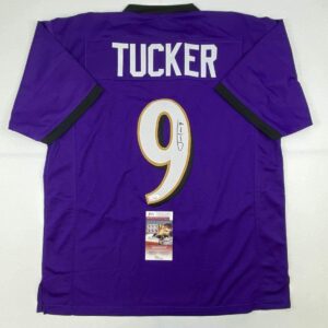 autographed/signed justin tucker baltimore purple football jersey jsa coa