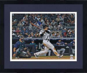 framed anthony rizzo new york yankees autographed 16" x 20" swing in pinstripes photograph - autographed mlb photos